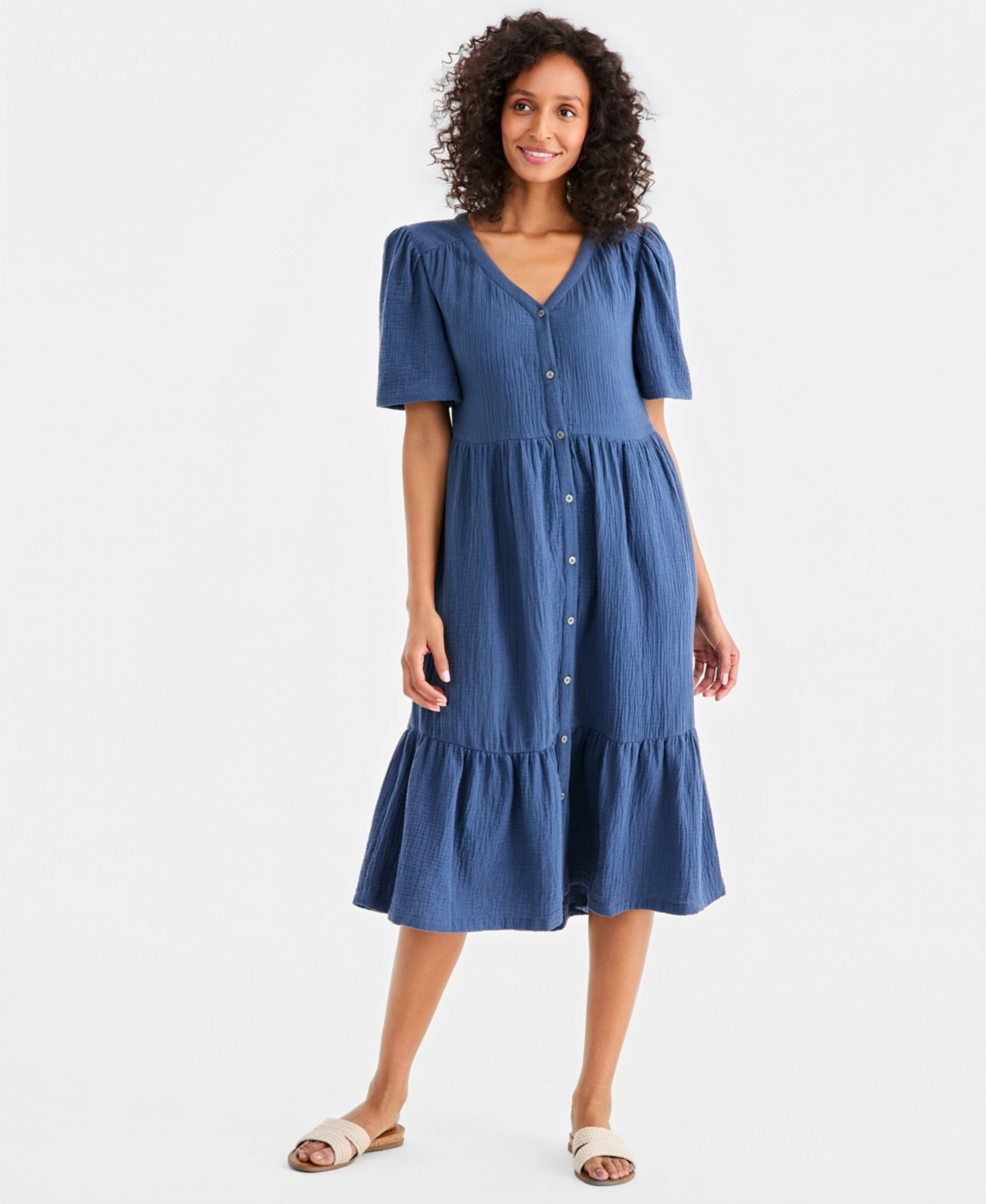 Click here for Style & Co Womens Cotton Gauze Tiered Button-Front... prices