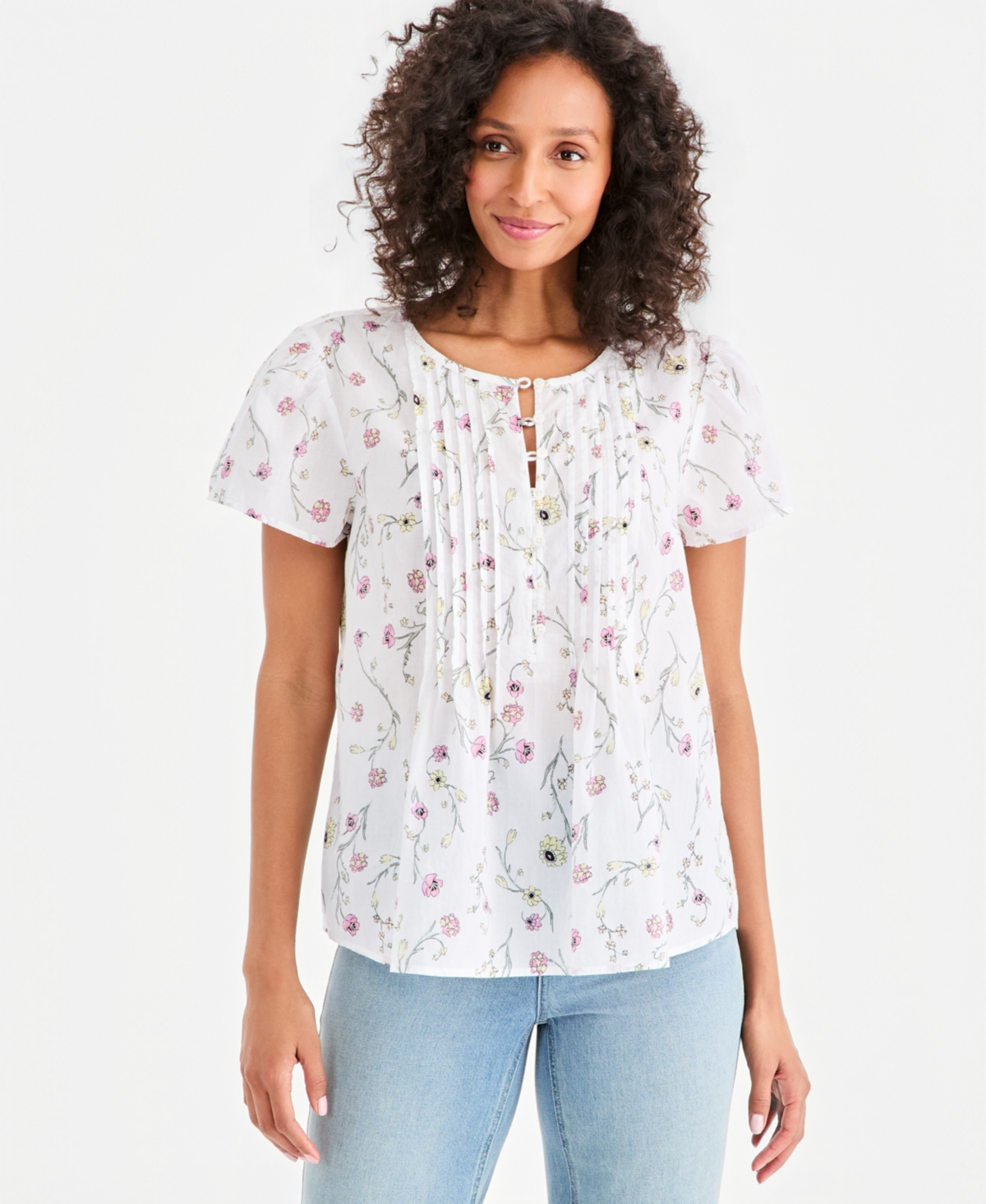 Click here for Style & Co Womens Printed Cotton Pintuck Flutter-S... prices