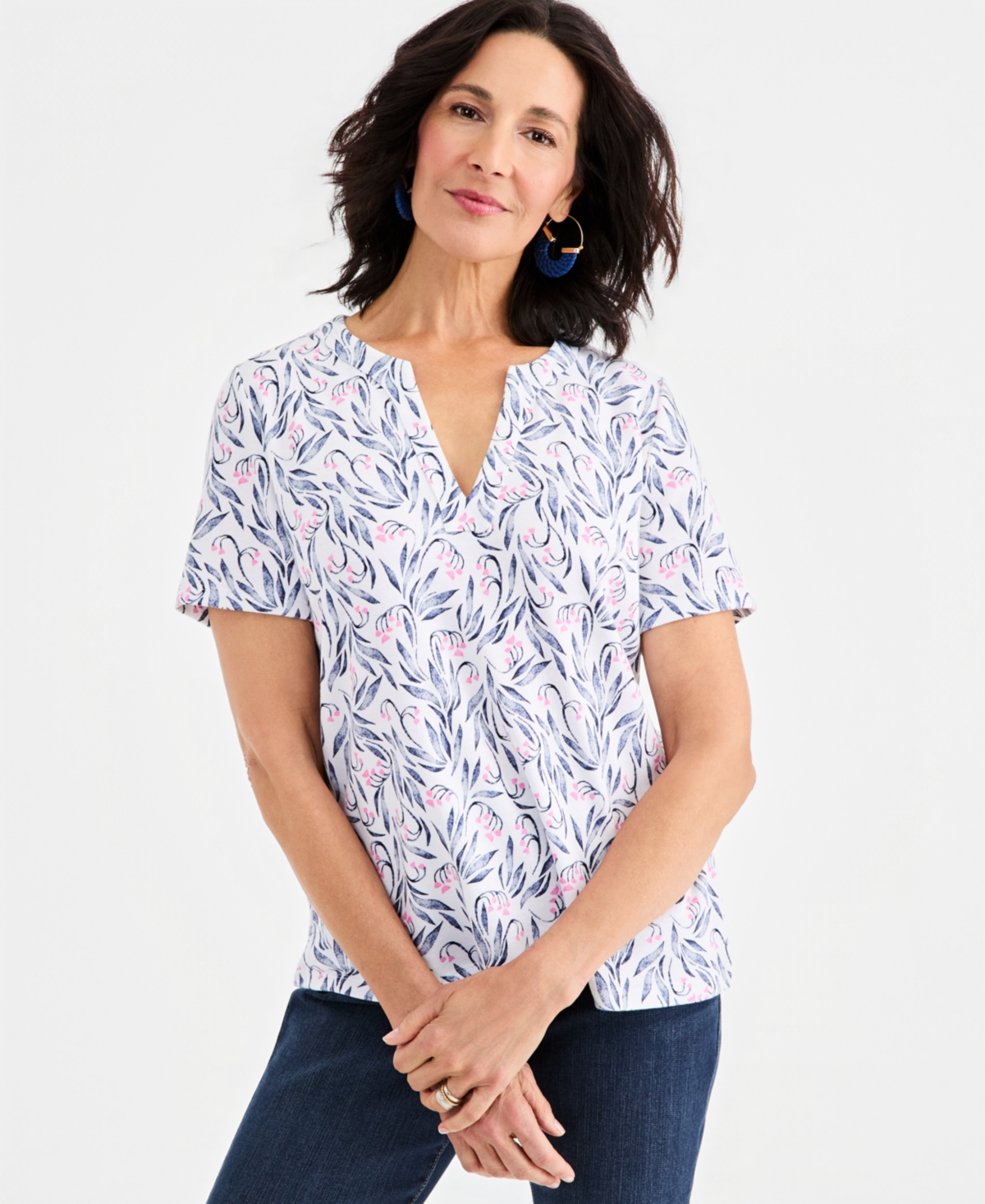 Click here for Style & Co Womens Printed Short-Sleeve Split-Neck... prices
