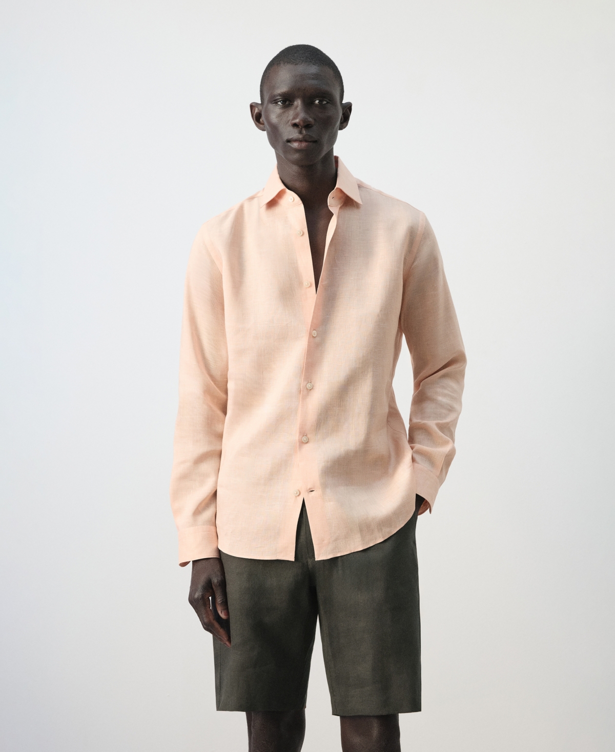 Click here for Mango Mens Slim-Fit Shirt - Peach prices