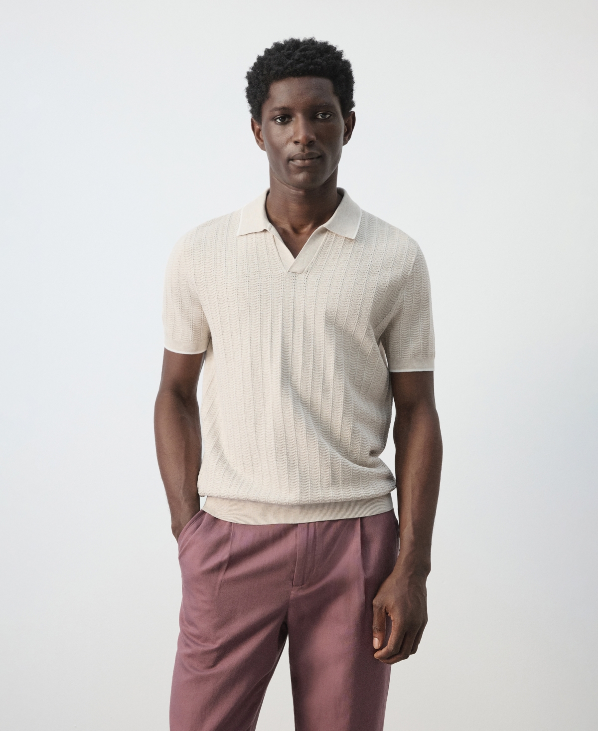 Click here for Mango Mens Structured Fine-Knit Polo Shirt - Sand prices