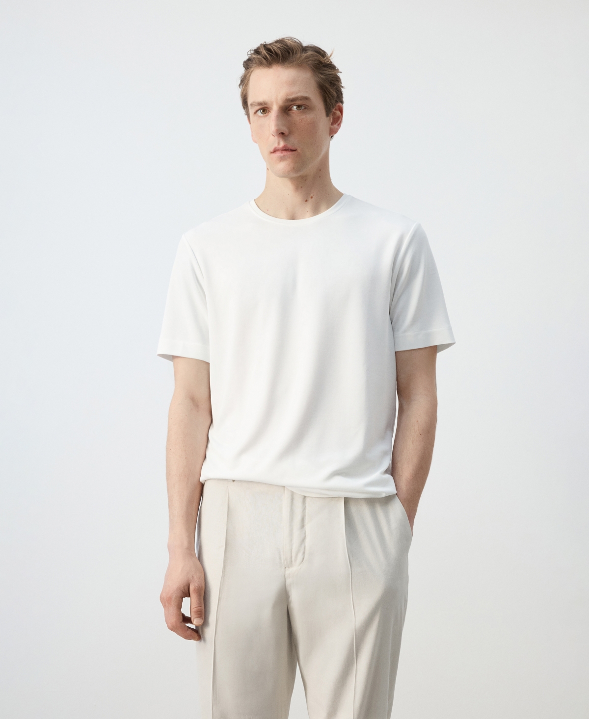Click here for Mango Mens Slim-Fit Short-Sleeved T-Shirt - White prices