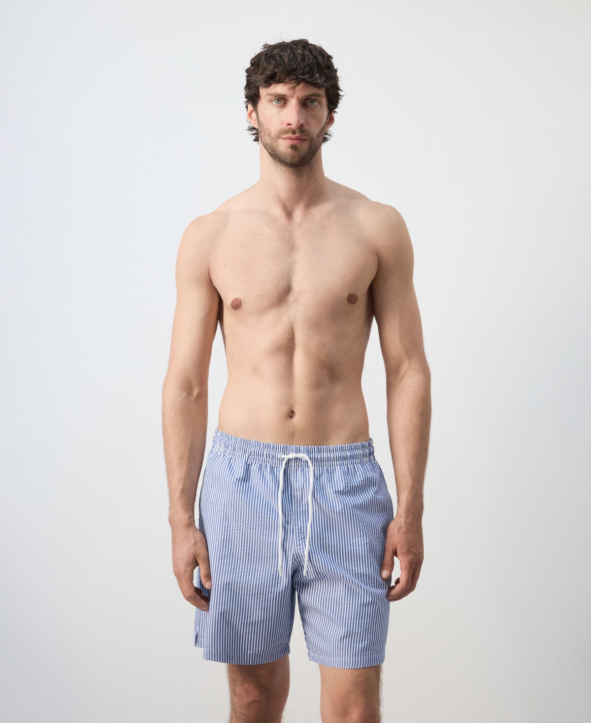 Click here for Mango Mens Seersucker Striped Swimsuit - Ink Blue prices