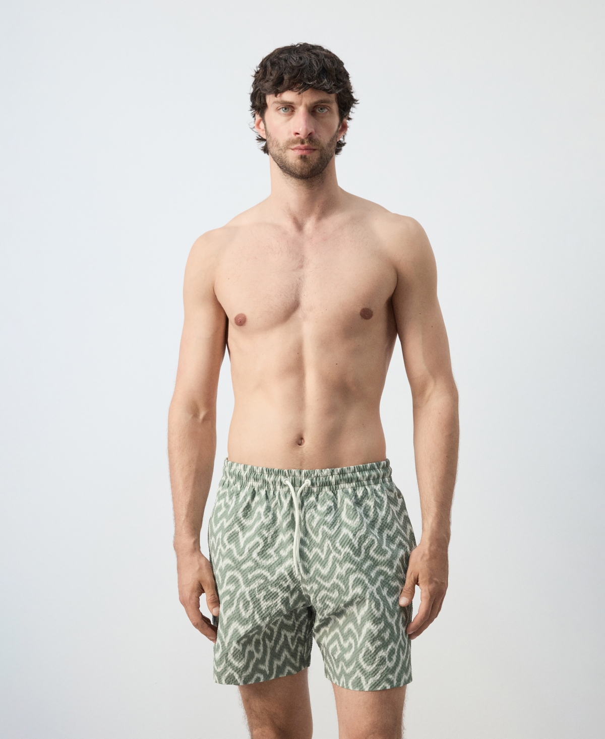 Click here for Mango Mens Drawstring Printed Swimsuit - Khaki prices