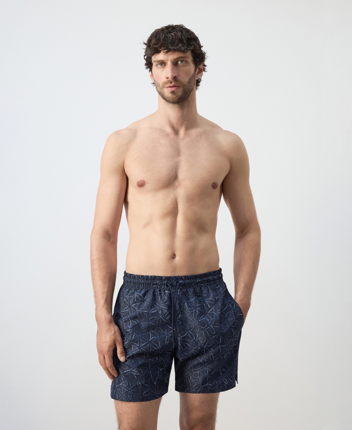 Click here for Mango Mens Drawstring Printed Swimsuit - Navy prices