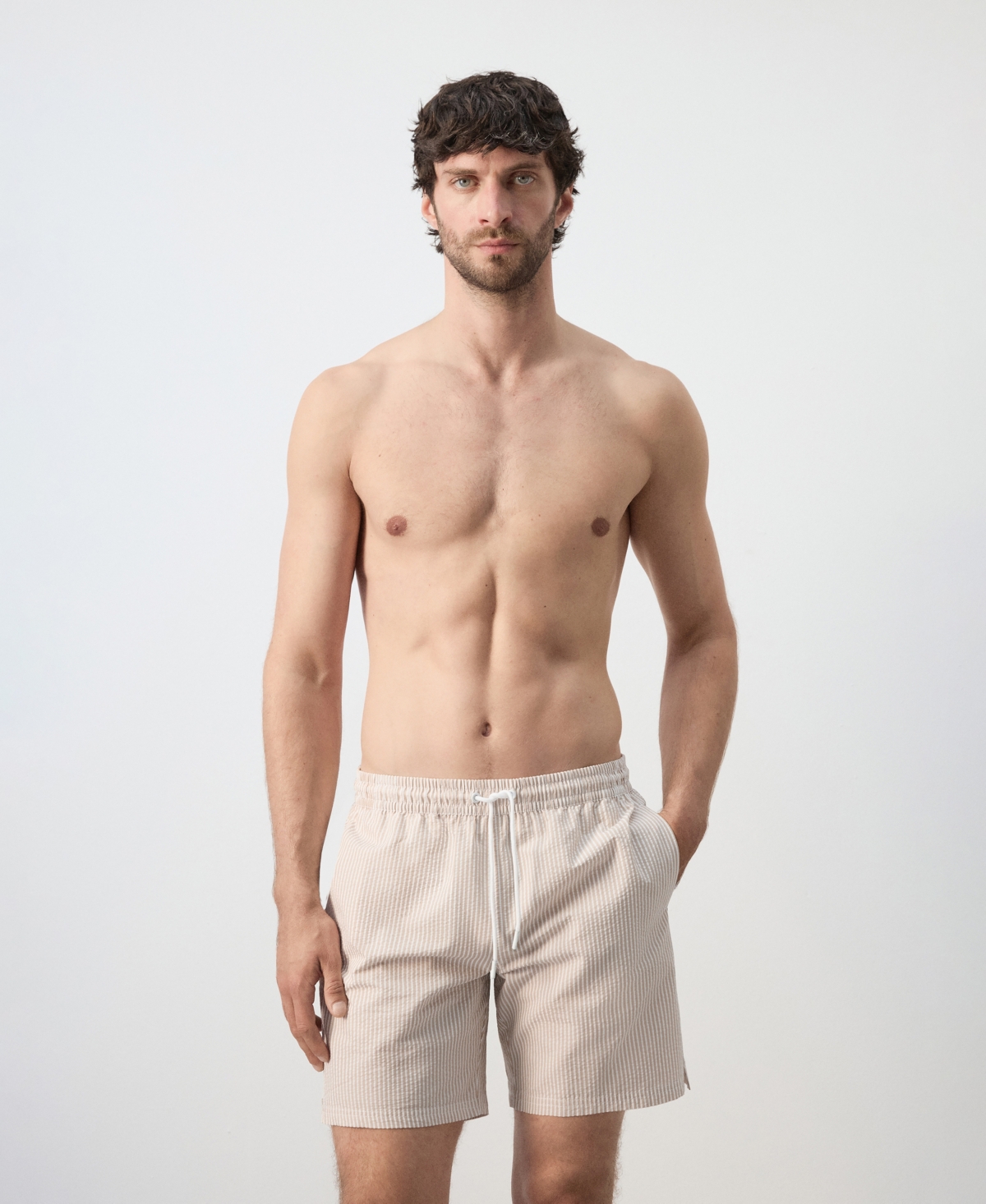 Click here for Mango Mens Seersucker Swimming Trunks - Sand prices
