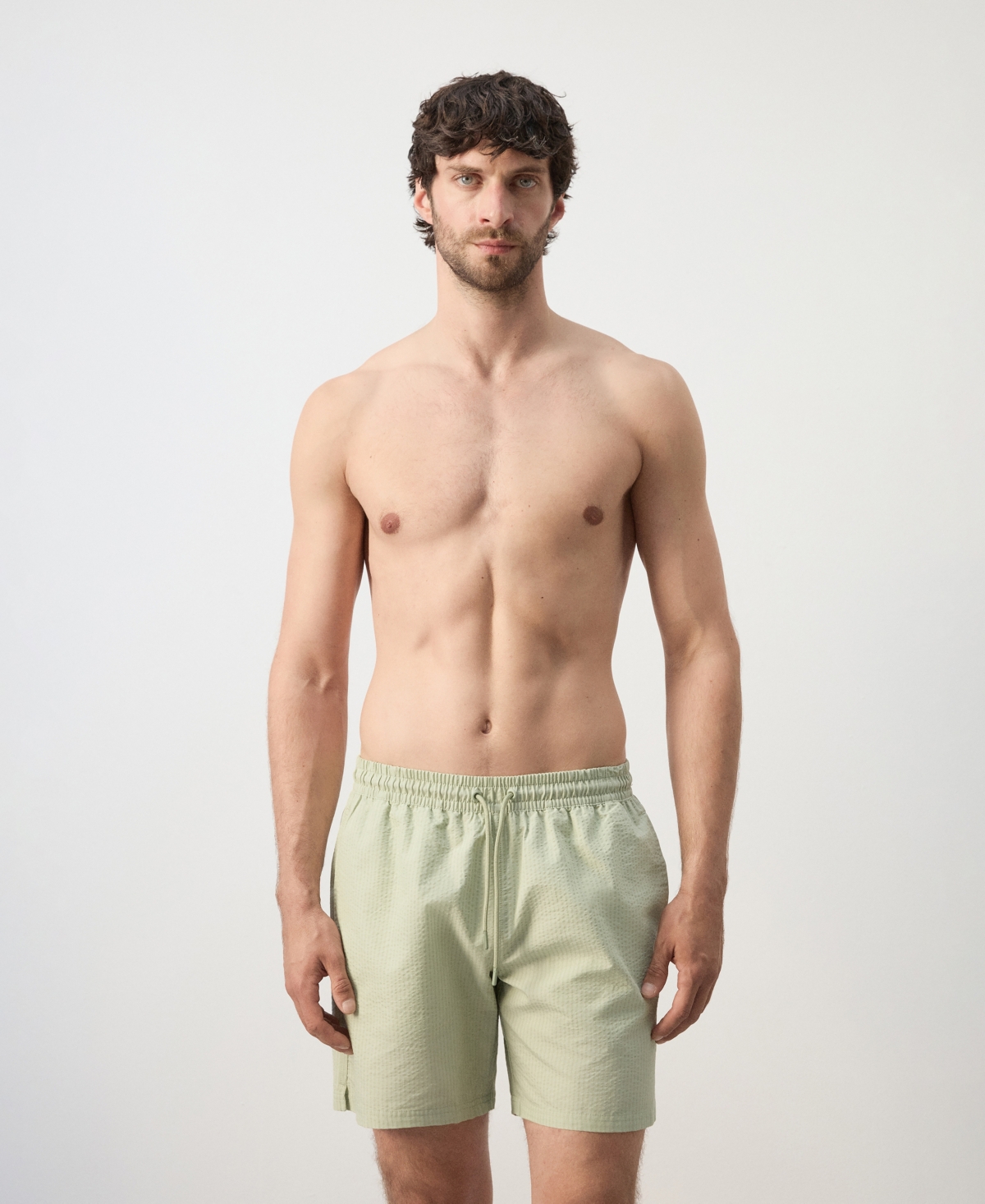 Click here for Mango Mens Seersucker Swimming Trunks - Pastel Gre... prices