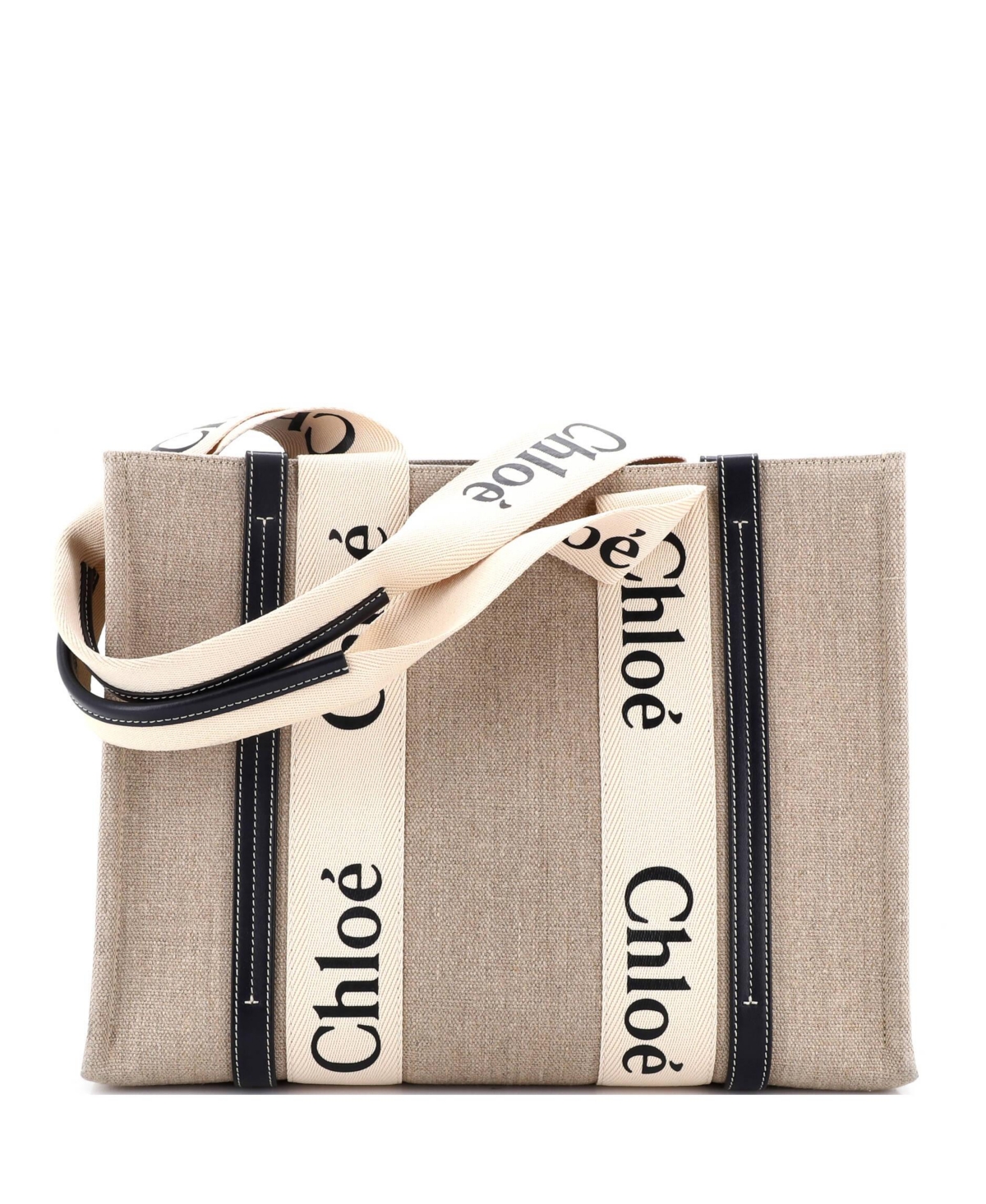 Click here for Pre-Owned Chloe Medium Woody Tote Canvas with Leat... prices
