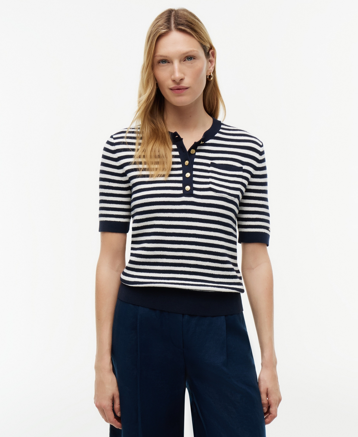 Click here for Tommy Hilfiger Womens Henley Neck Cotton Sweater -... prices