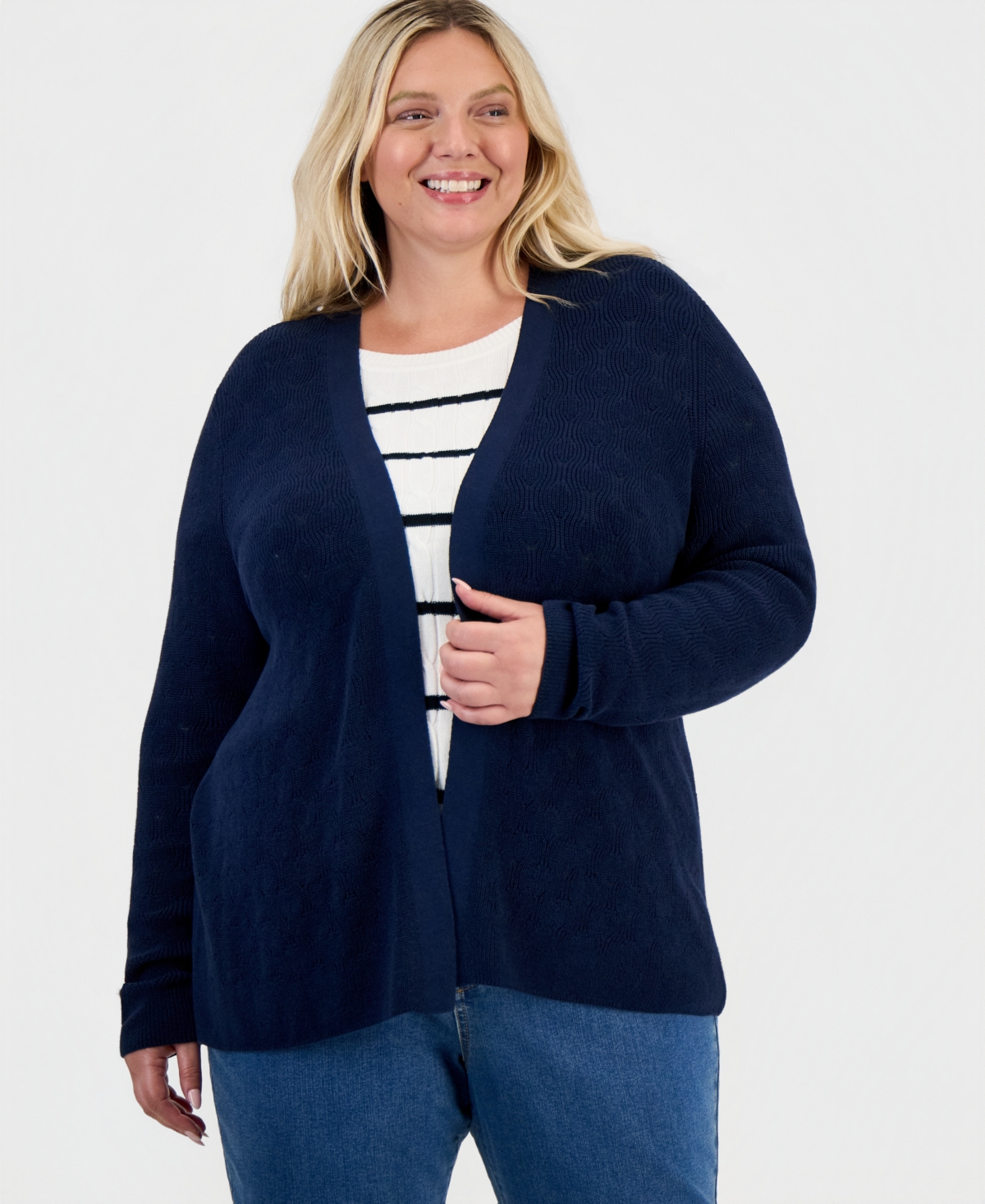 Click here for Style & Co Plus Size Textured Open-Front Cotton Ca... prices