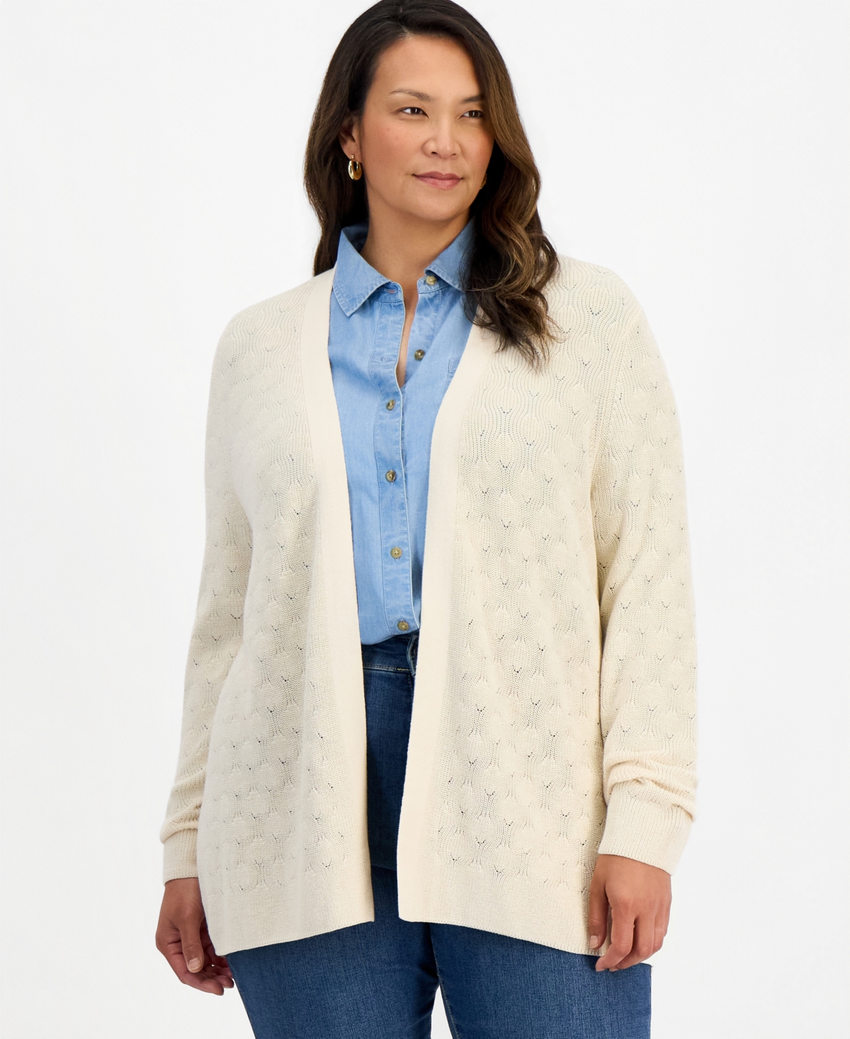 Click here for Style & Co Plus Size Textured Open-Front Cotton Ca... prices