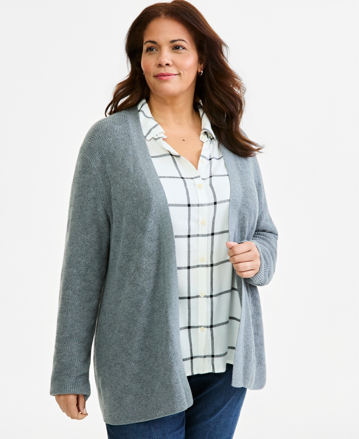 Click here for Style & Co Plus Size Textured Open-Front Cotton Ca... prices