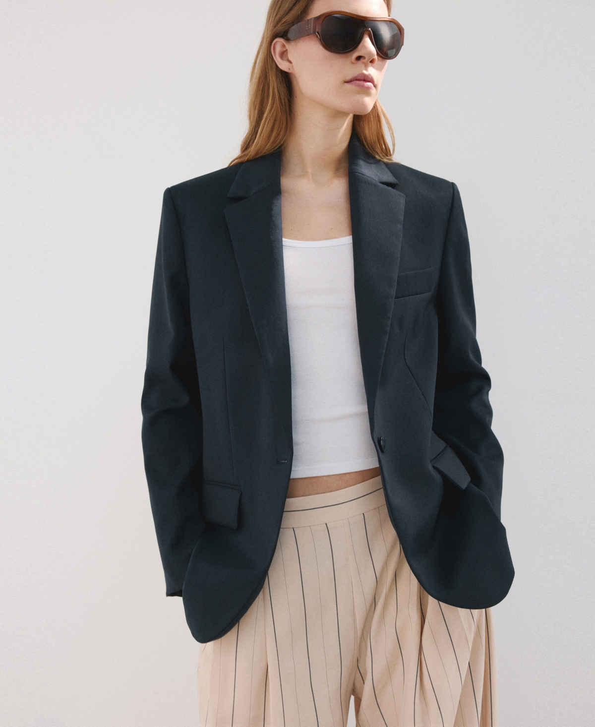 Click here for Mango Womens Flap Pockets Straight Blazer - Navy prices