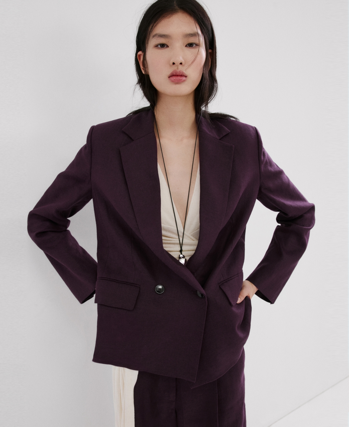 Click here for Mango Womens Linen Suit Blazer - Purple prices