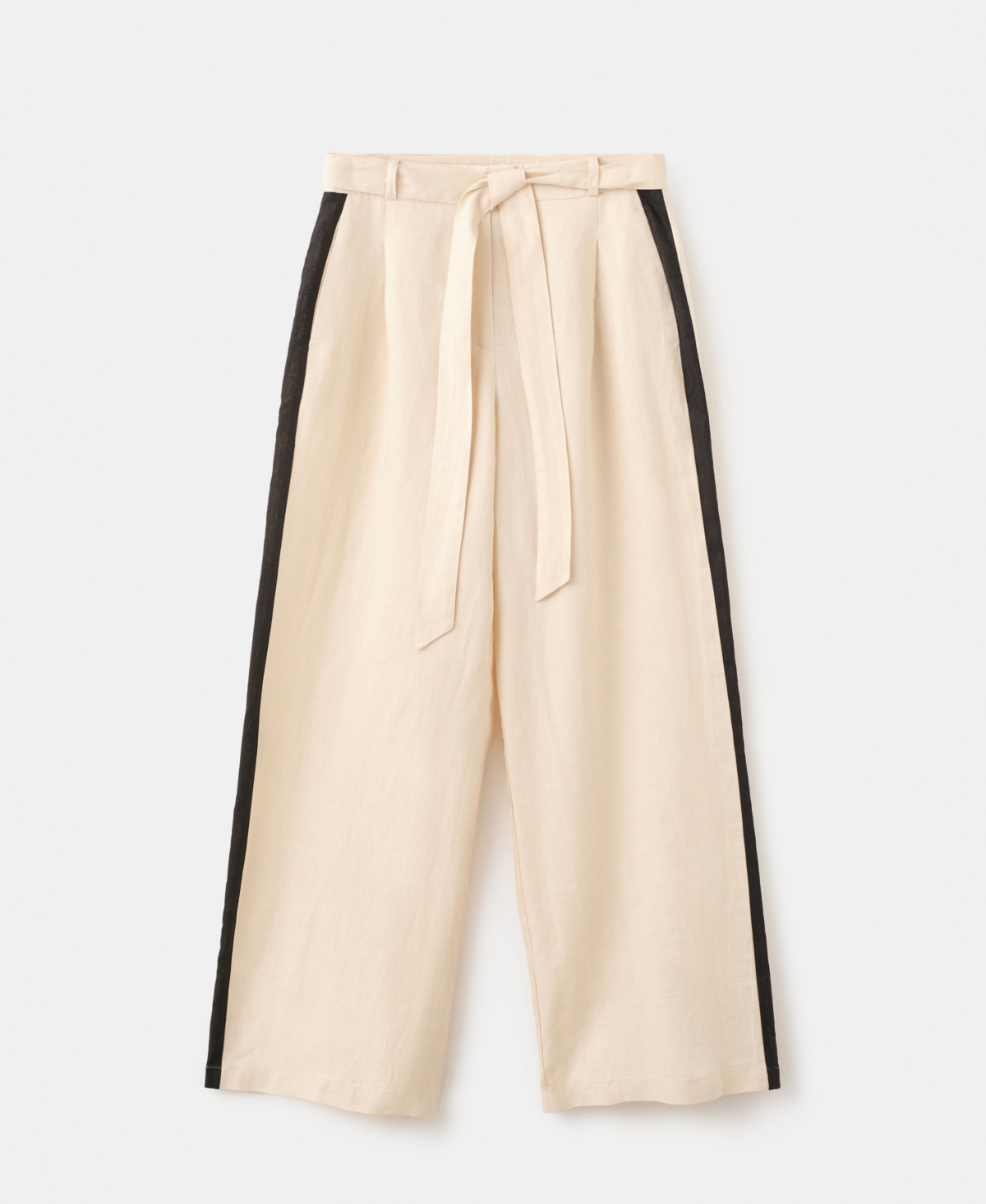 Click here for Mango Womens Contrast Stripe Linen Trousers - Ecru prices