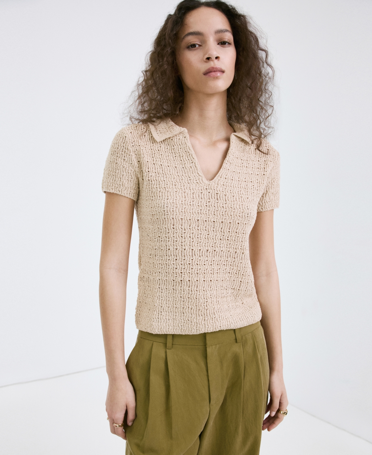 Click here for Mango Womens Knitted Polo-Neck Sweater - Sand prices