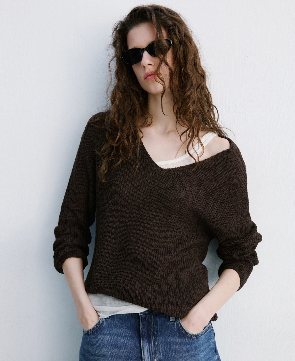 Click here for Mango Womens V-Neck Lace Pattern Knitted Sweater -... prices