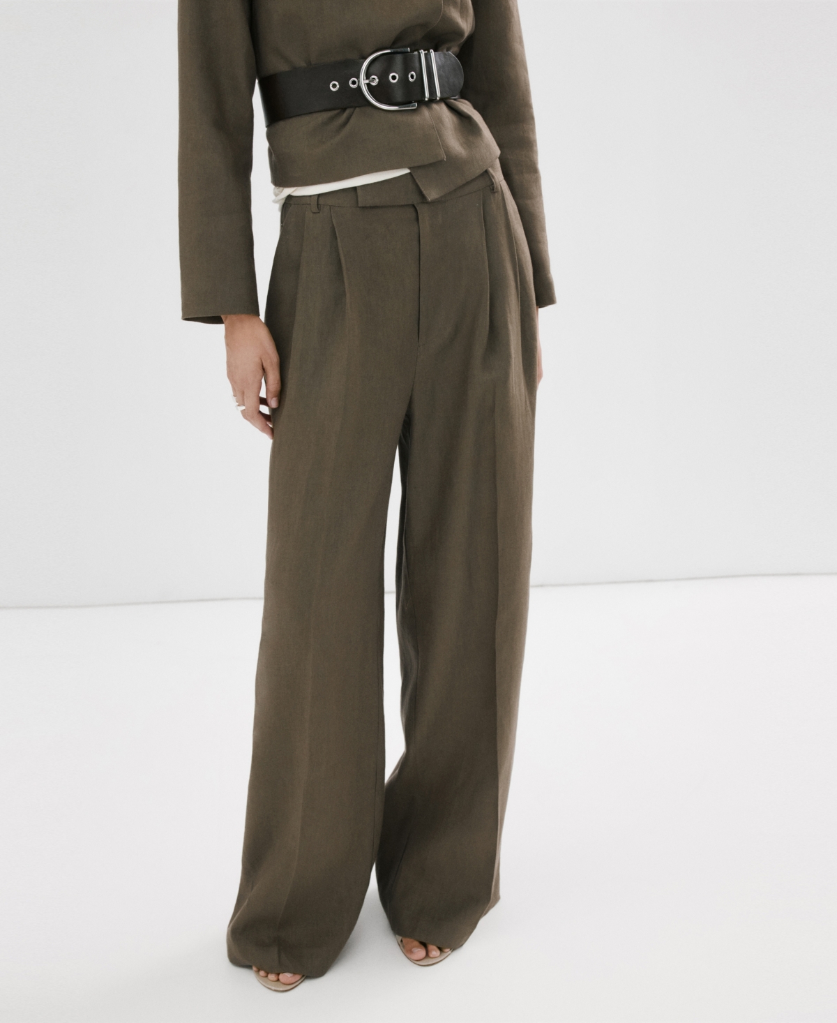 Click here for Mango Womens Straight Linen-Blend Pants - Khaki prices