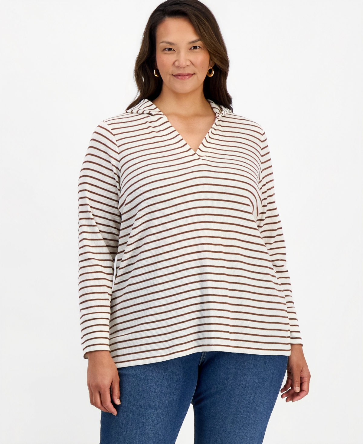 Click here for Style & Co Plus Size Striped Long-Sleeve V-Neck Wa... prices