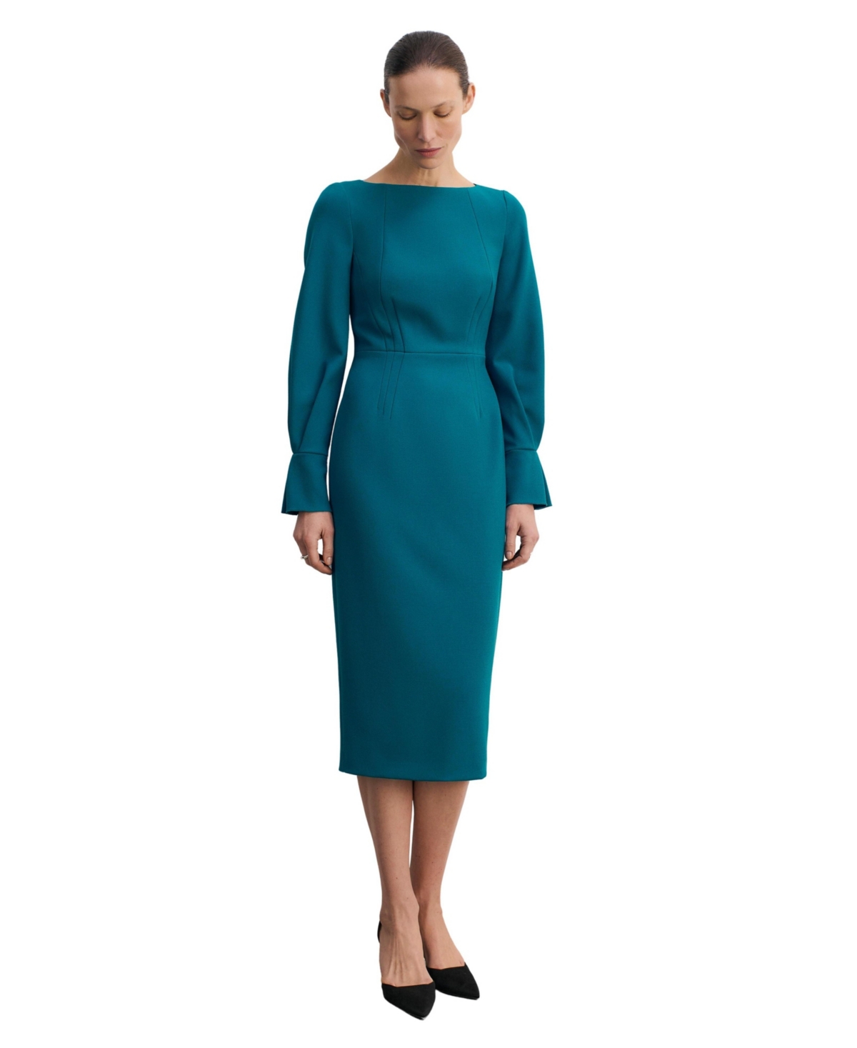 Click here for The Fold Womens Aubrey Sculpt Crepe Dress - Blue prices