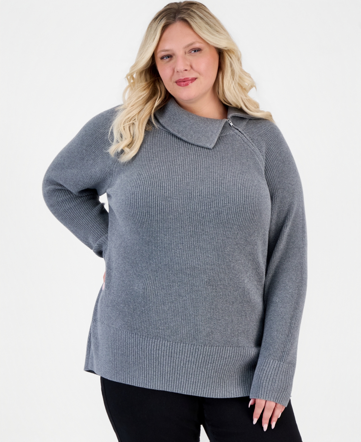 Click here for Style & Co Plus Size High-Neck Zip Sweater  Macys... prices