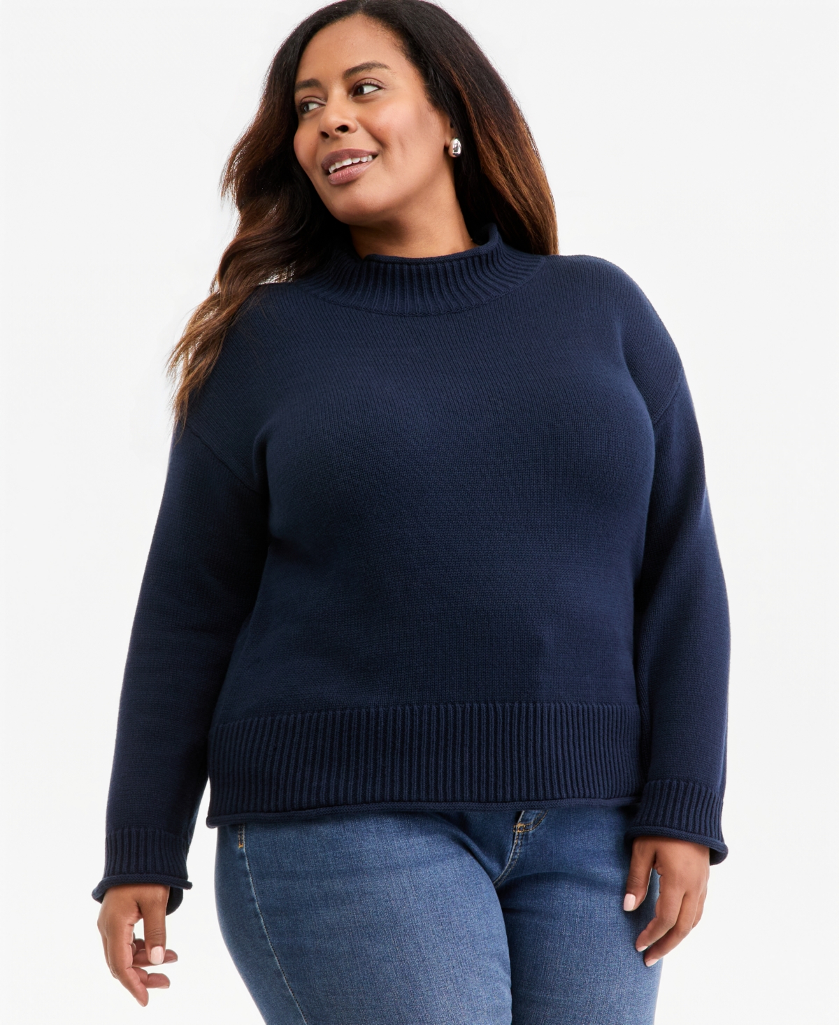 Click here for Style & Co Plus Size Ribbed Mock-Neck Sweater  Mac... prices