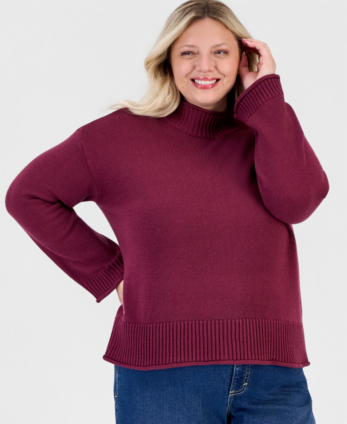 Click here for Style & Co Plus Size Ribbed Mock-Neck Sweater  Mac... prices