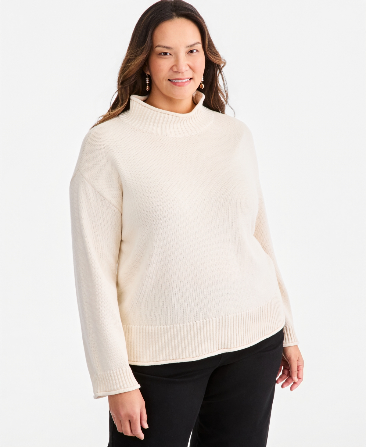 Click here for Style & Co Plus Size Ribbed Mock-Neck Sweater  Mac... prices