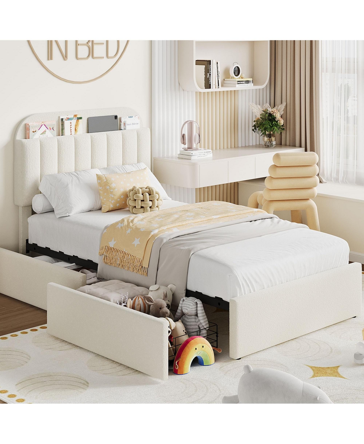 Click here for Homfan Twin Bed Frame with 2 Drawers  Boucle Uphol... prices