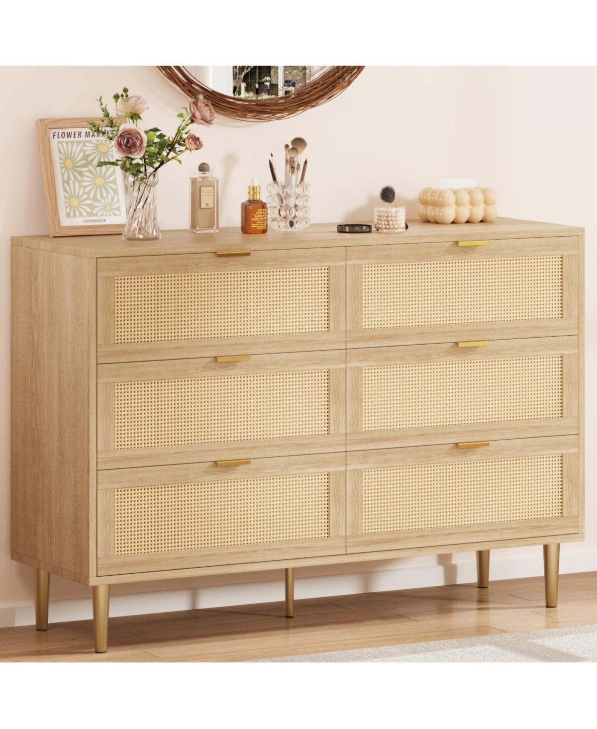 Click here for Homfan 6 Drawer Dresser  Rattan Chest  Farmhouse W... prices