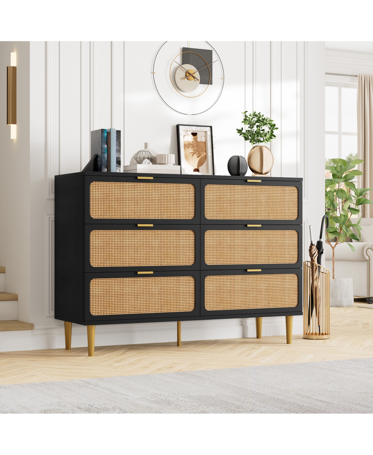 Click here for Homfan Modern Rattan 6 Drawer Dresser - Large Doub... prices