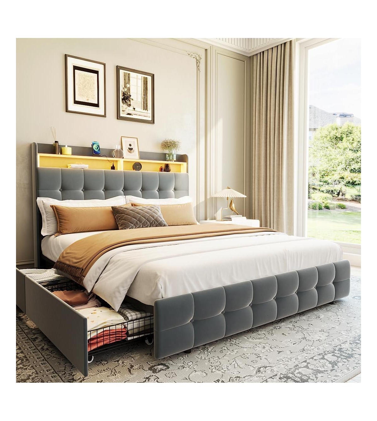 Click here for gaomon Bed Frame with Headboard and 2 Storage Draw... prices