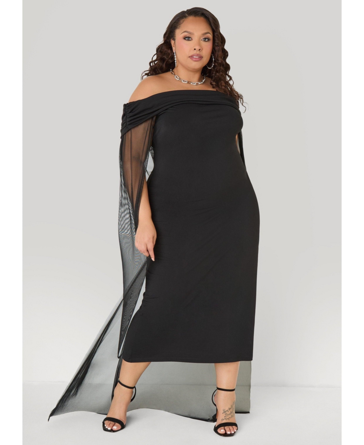 Click here for Ashley Stewart Womens Off The Shoulder Cape Dress prices