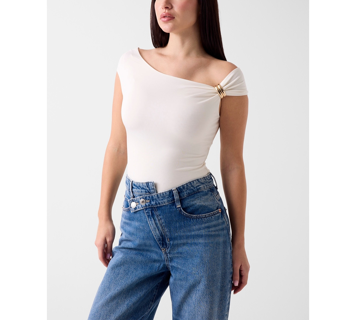 Click here for Guess Womens Suni Short-Sleeve Off-The-Shoulder To... prices