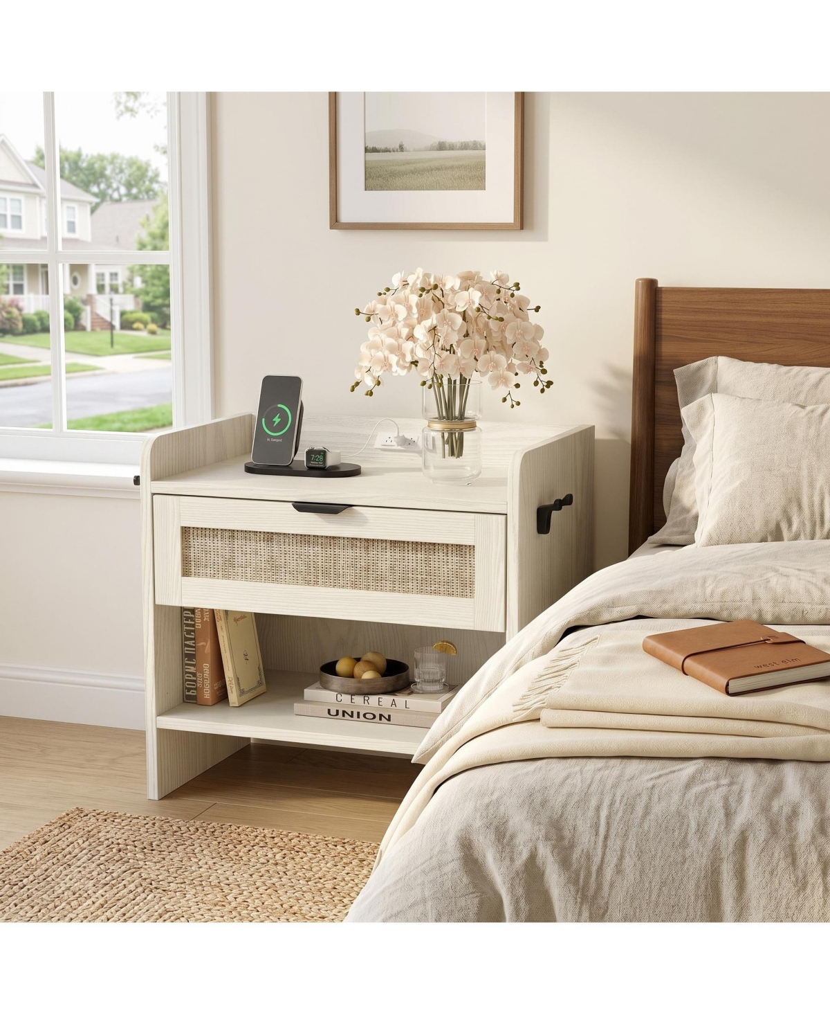 Click here for homfan Boho Rattan Bedside Table with Type-c Charg... prices