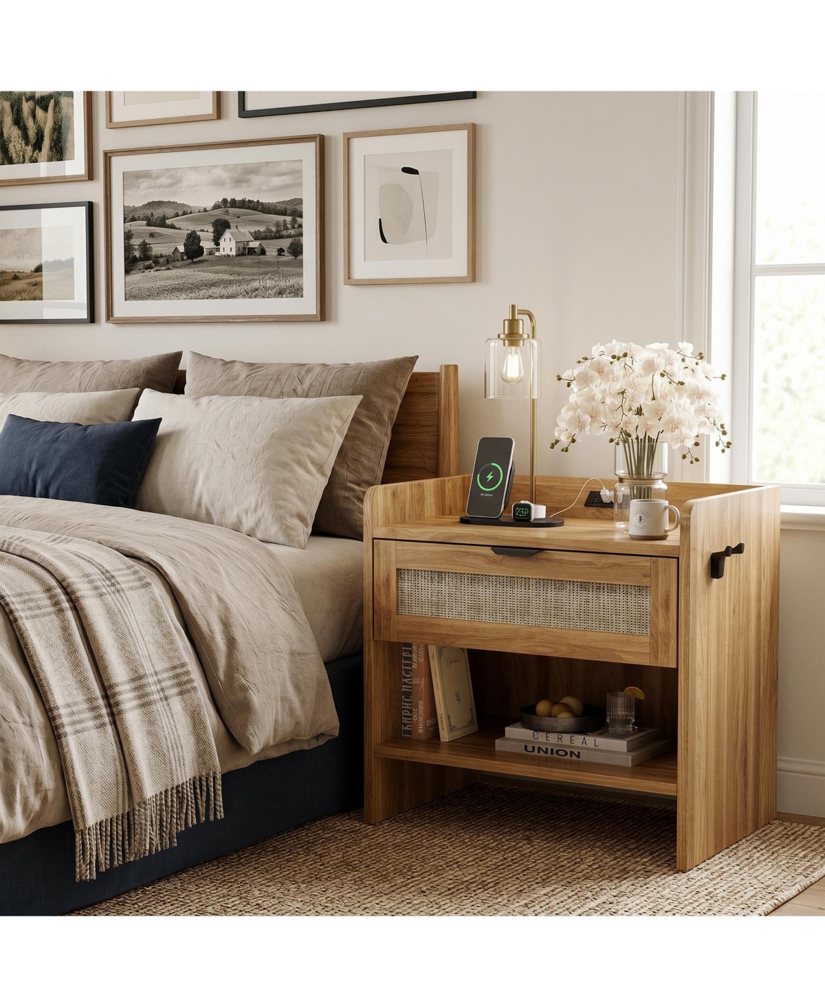 Click here for homfan Boho Rattan Bedside Table with Type-c Charg... prices