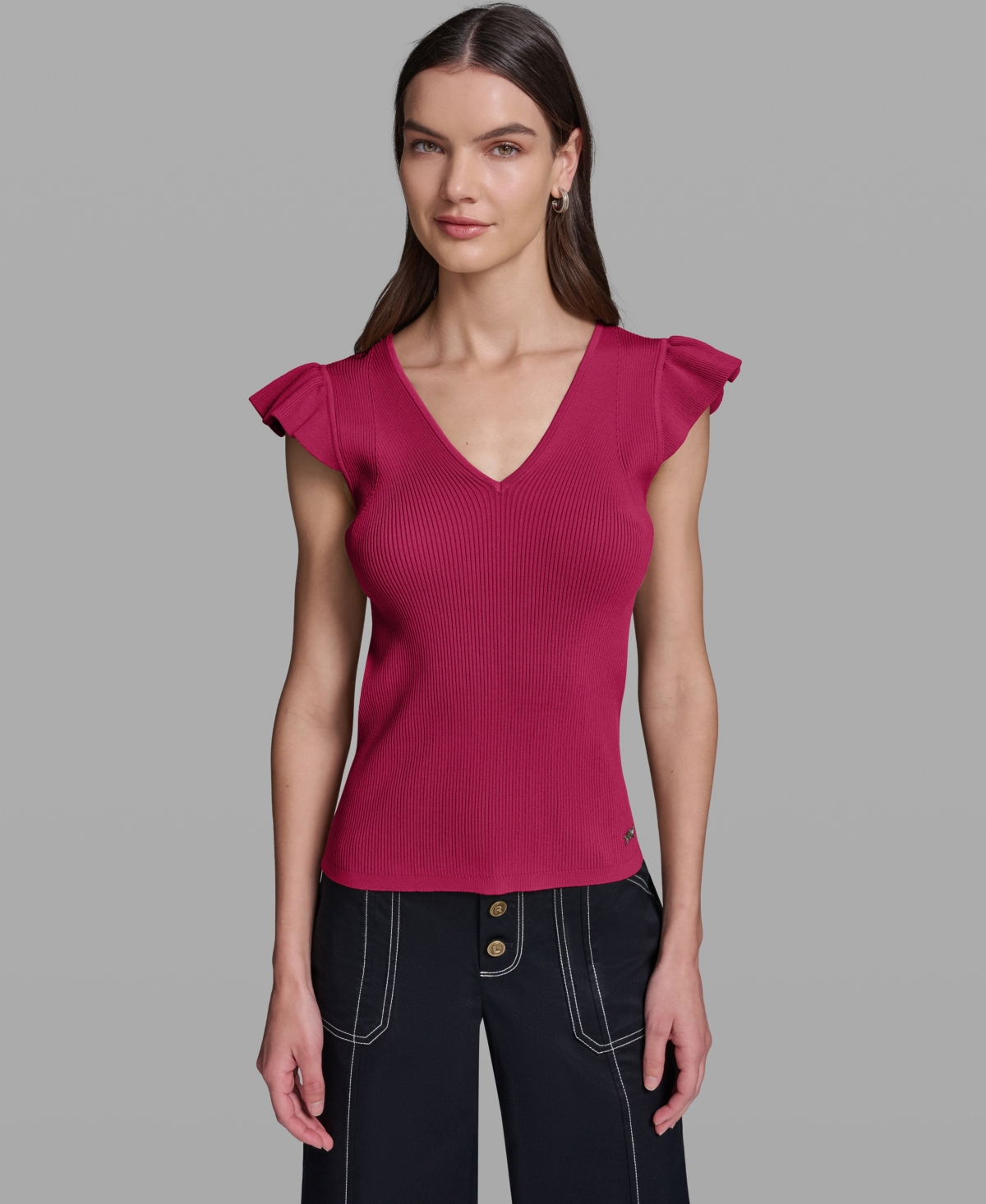 Click here for Karl Lagerfeld Paris Womens V-Neck Flutter Cap-Sle... prices