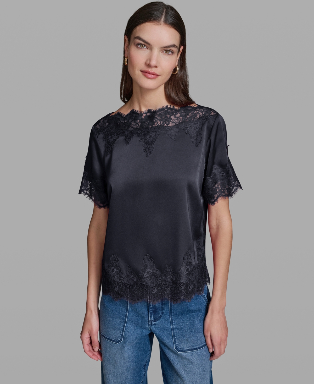 Click here for Karl Lagerfeld Paris Womens Short-Sleeve Lace Trim... prices