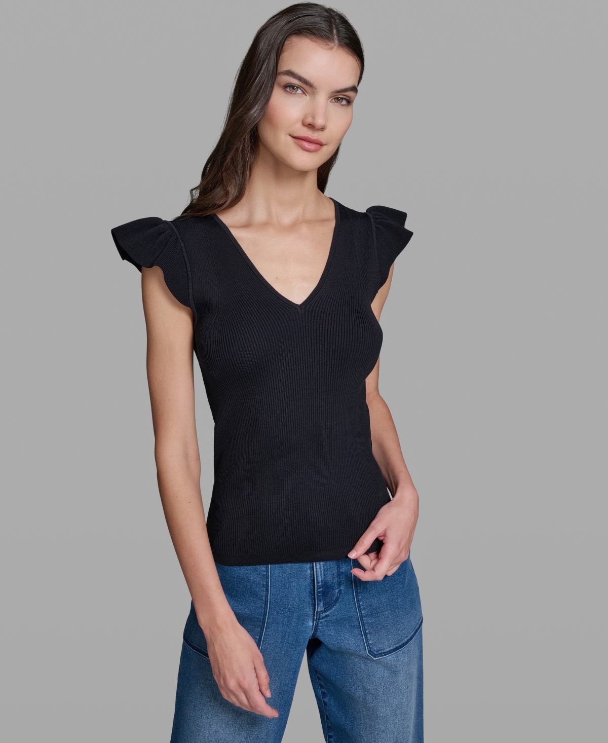Click here for Karl Lagerfeld Paris Womens V-Neck Flutter Cap-Sle... prices