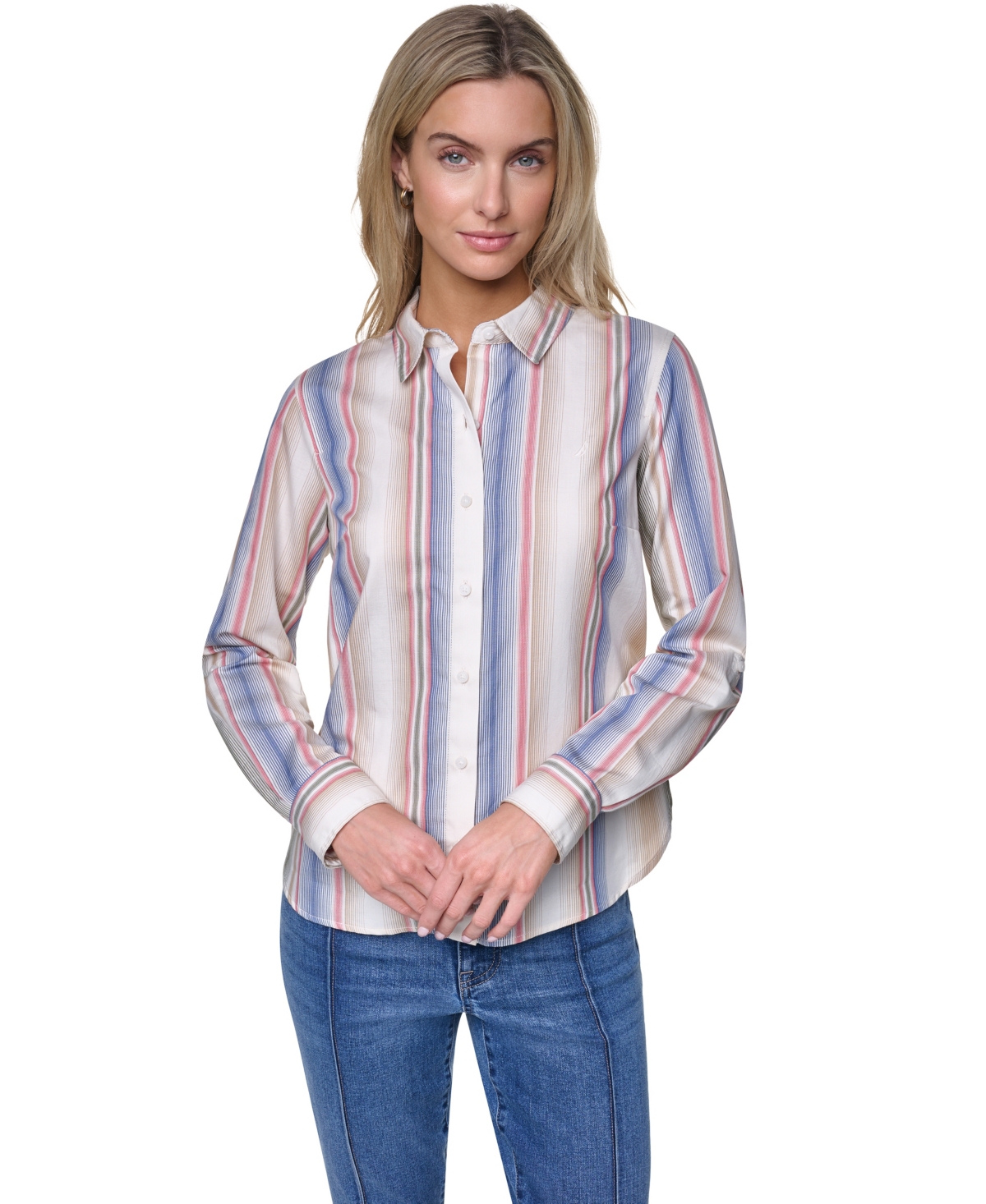 Click here for Nautica Womens Cotton-Blend Roll-Tab Button-Front... prices