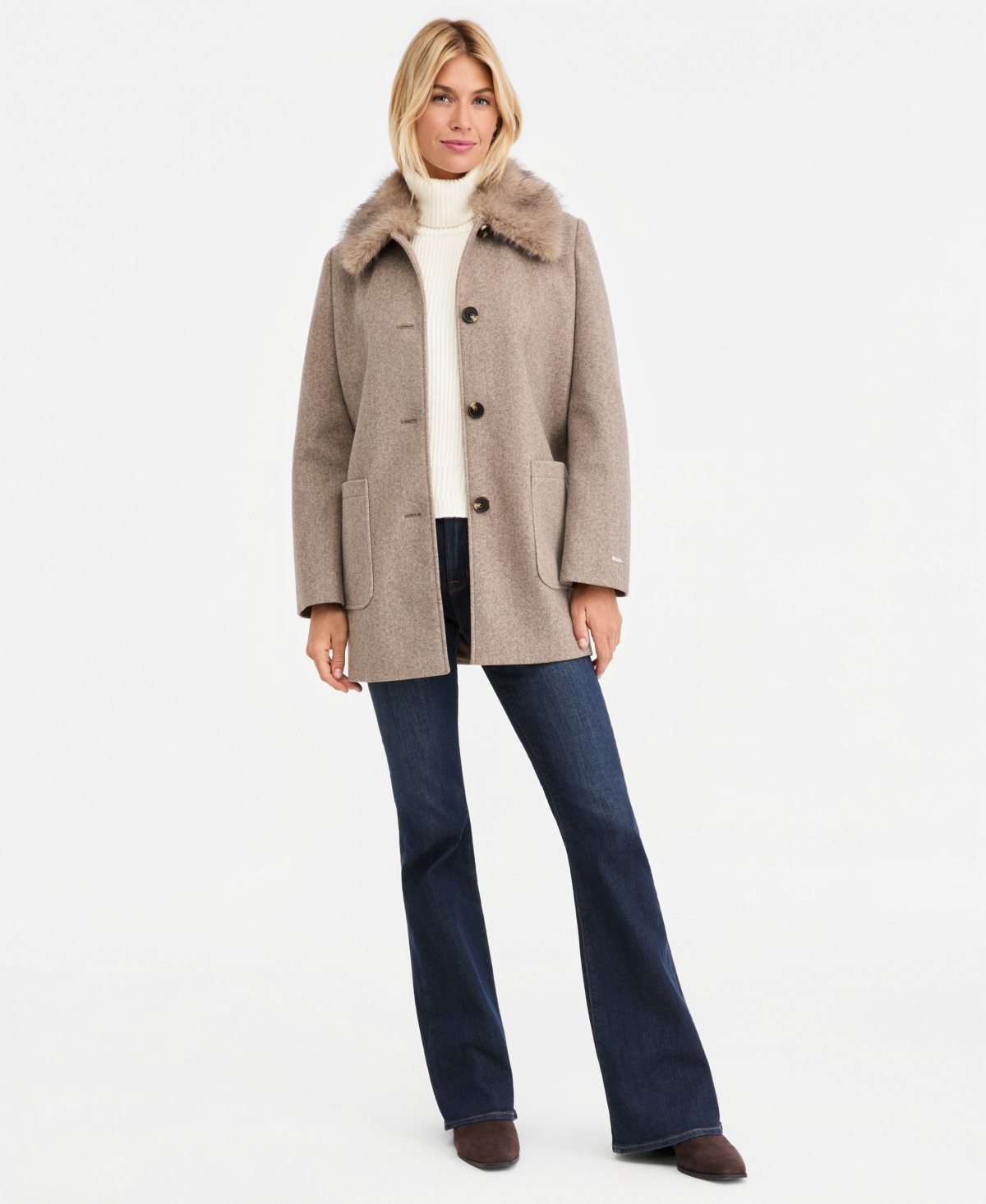 Click here for Tahari Womens Faux-Fur-Collar Car Coat  Created fo... prices