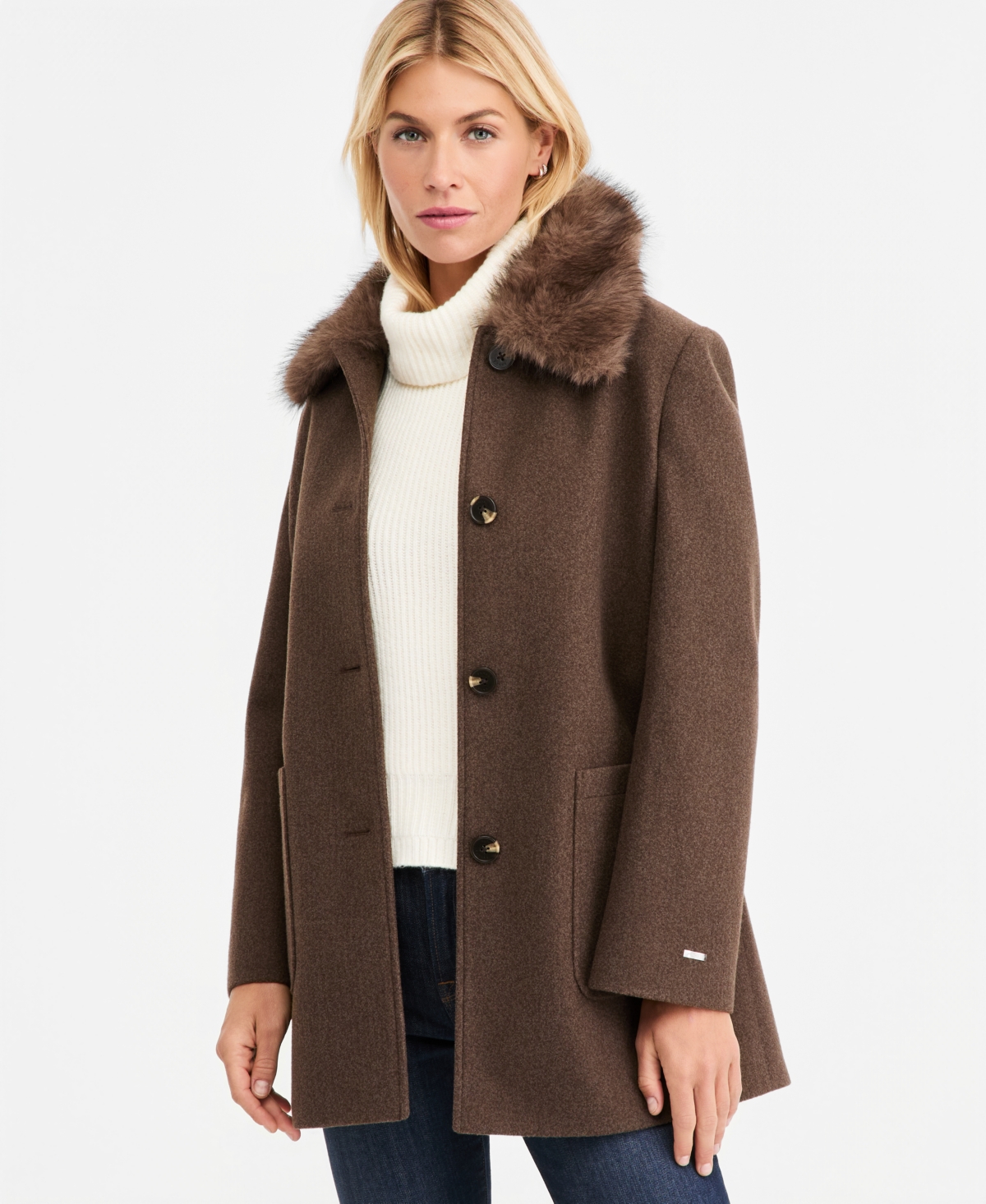 Click here for Tahari Womens Faux-Fur-Collar Car Coat  Created fo... prices