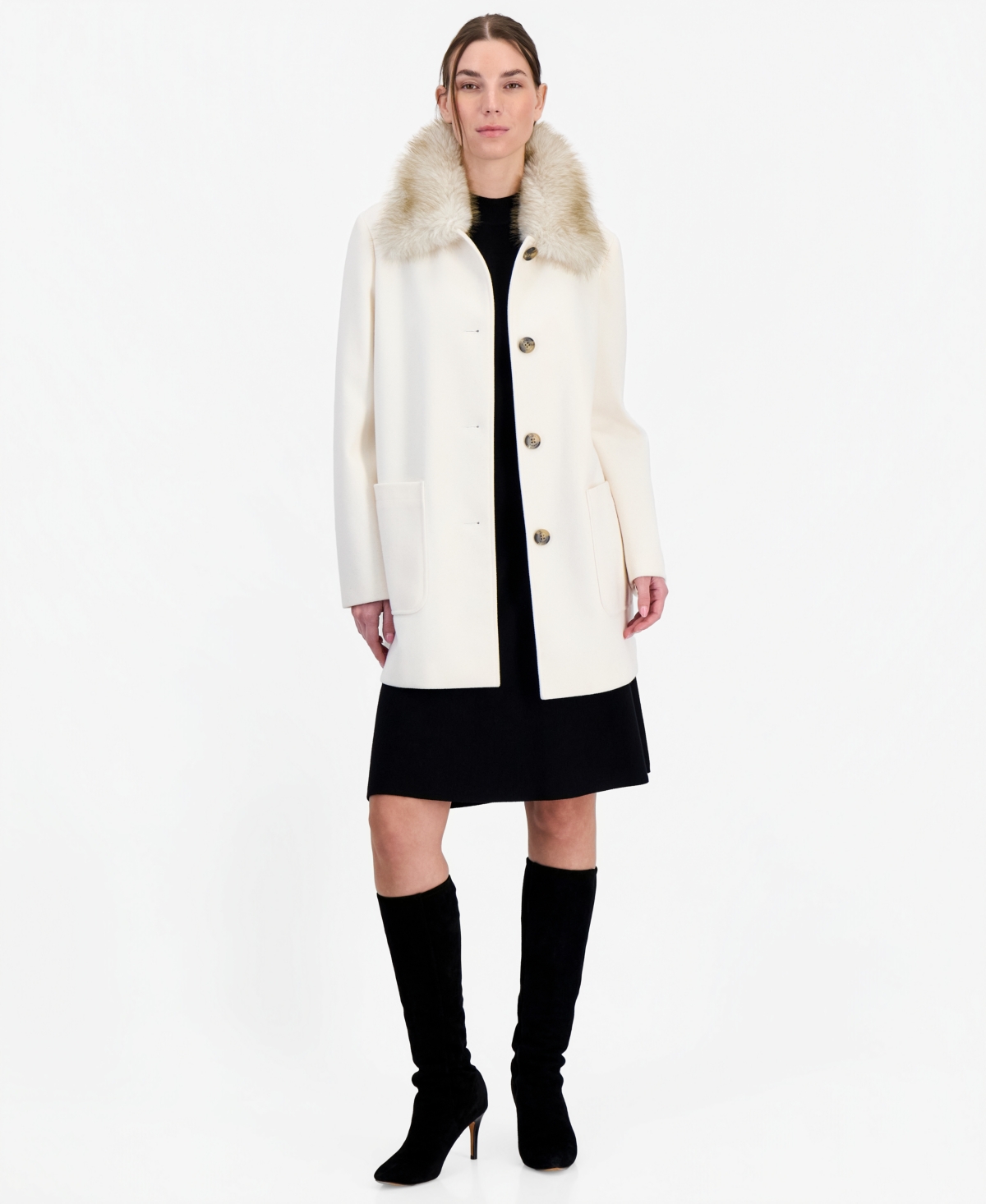 Click here for Tahari Womens Faux-Fur-Collar Car Coat  Created fo... prices