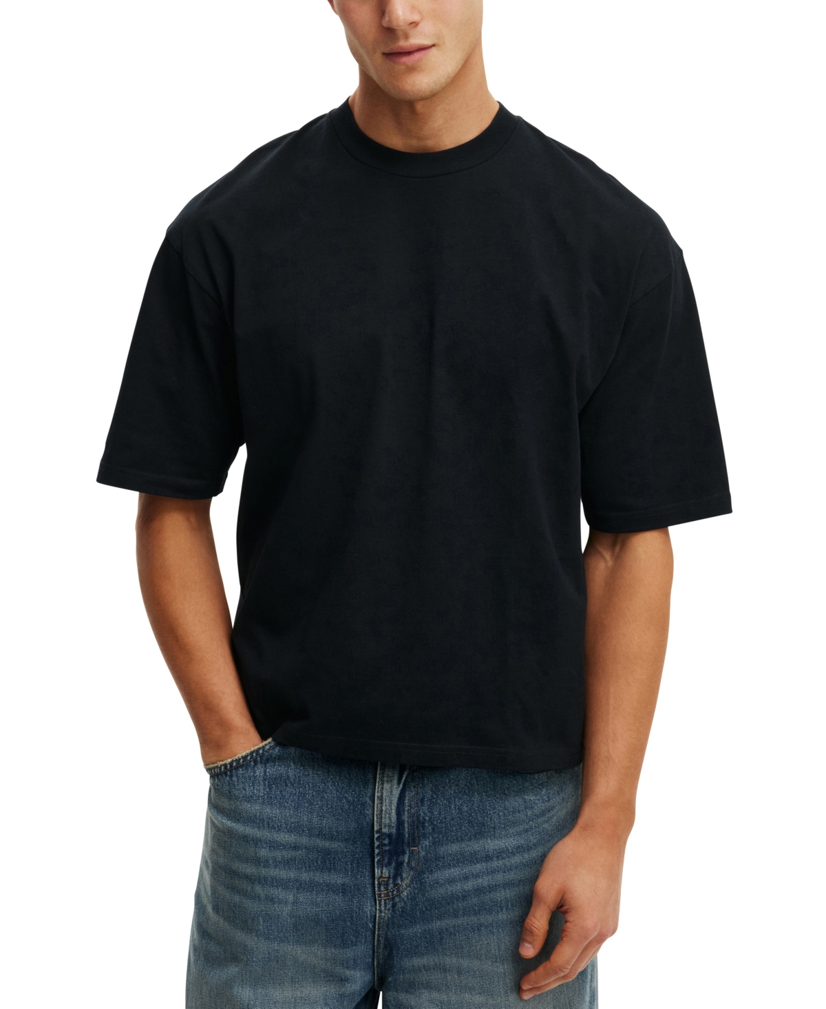 Click here for Cotton On Mens Textured Cropped Boxy-Fit T-Shirt -... prices