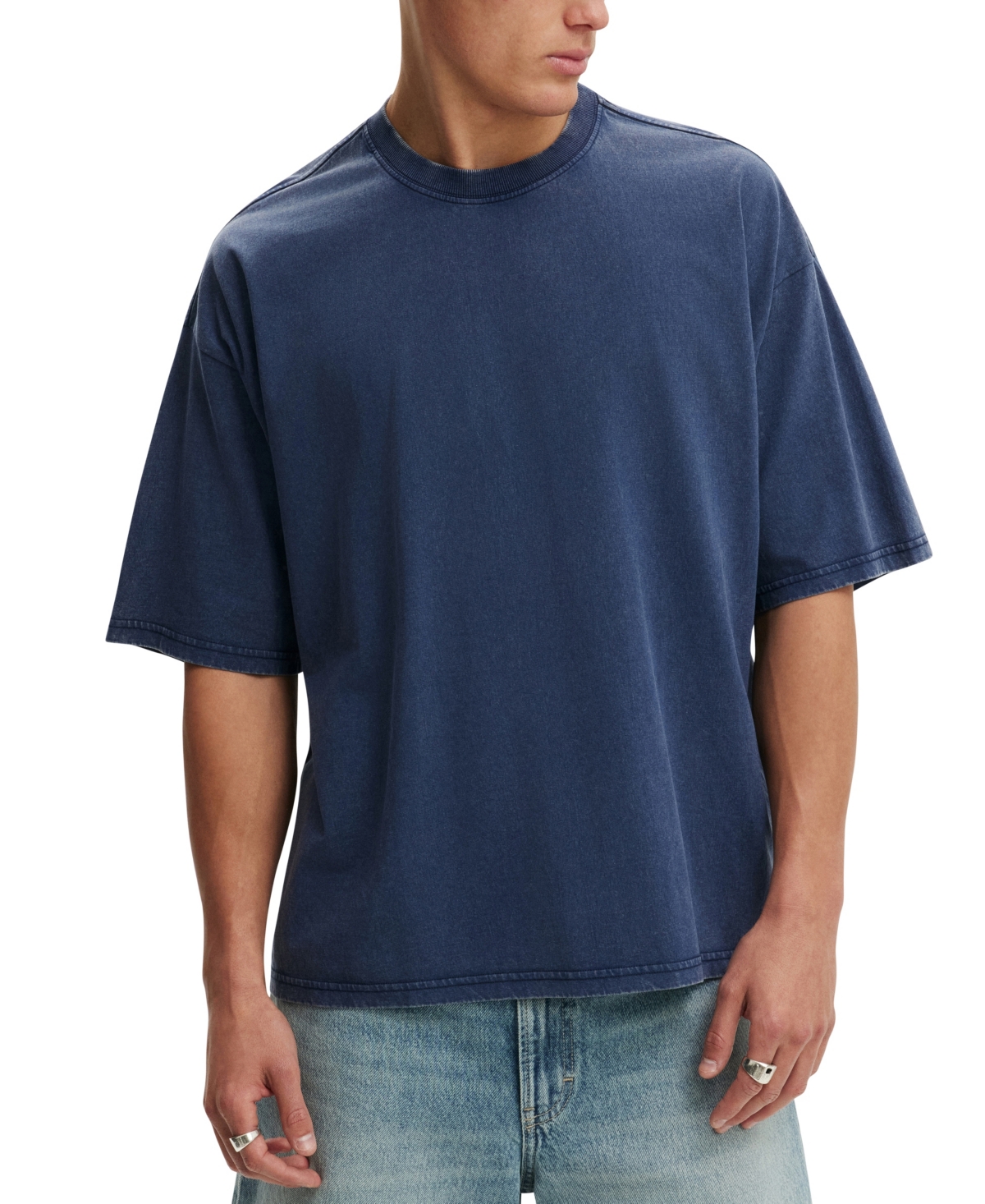 Click here for Cotton On Mens Textured Cropped Boxy-Fit T-Shirt -... prices