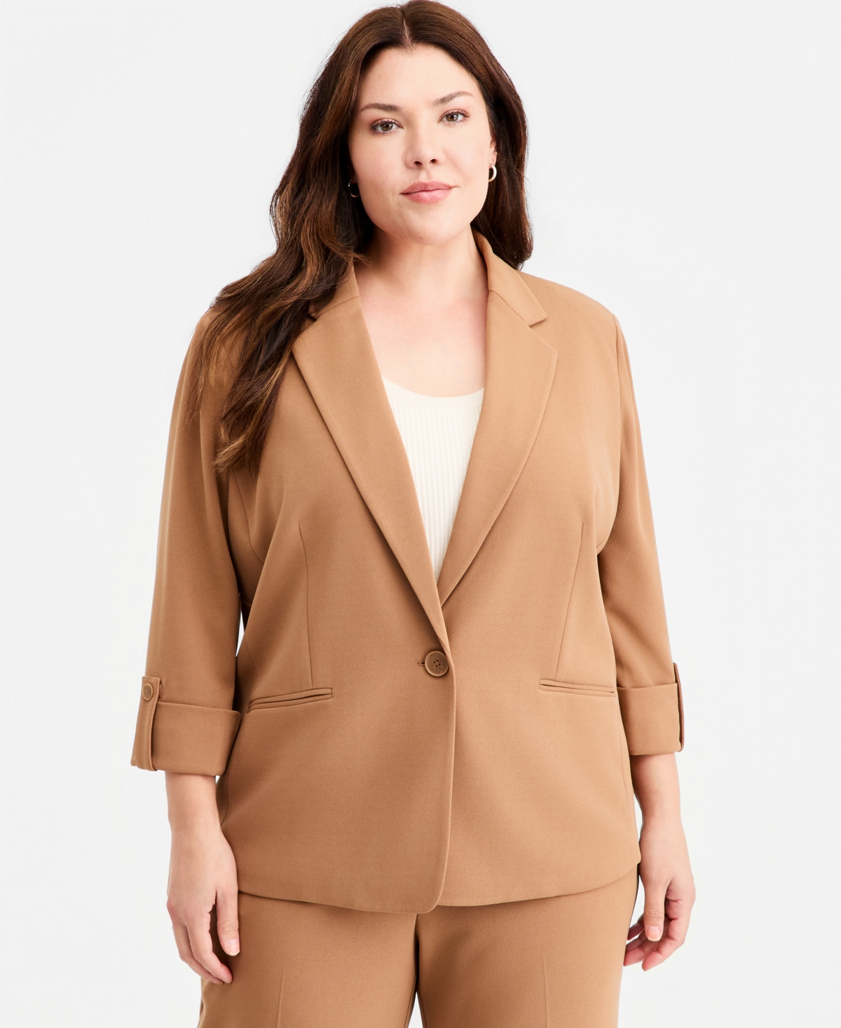 Click here for Anne Klein Essentials Plus Size Roll-Tab-Sleeve On... prices