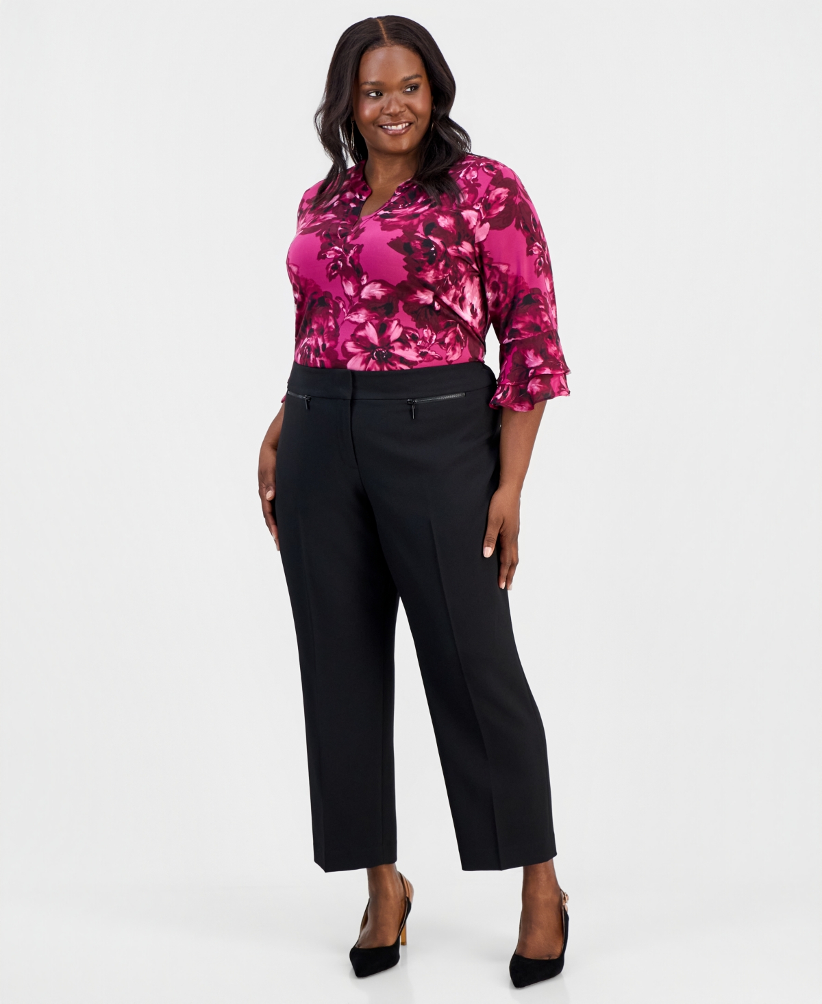 Click here for Kasper Plus Size High-Rise Slim-Leg Pants - Black prices