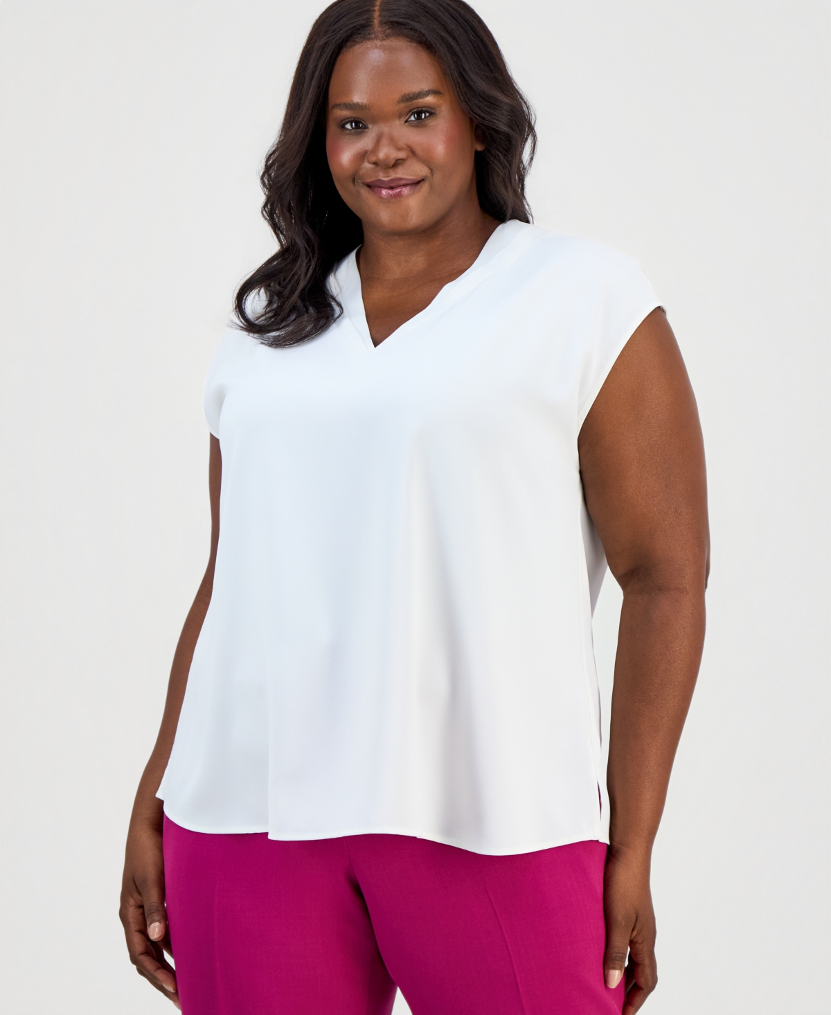 Click here for Kasper Plus Size Sleeveless Pleated-Neck Top - Van... prices