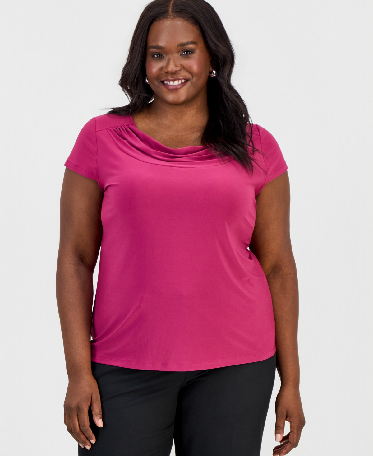 Click here for Kasper Plus Size Cowl-Neck Cap-Sleeve Blouse - Cer... prices