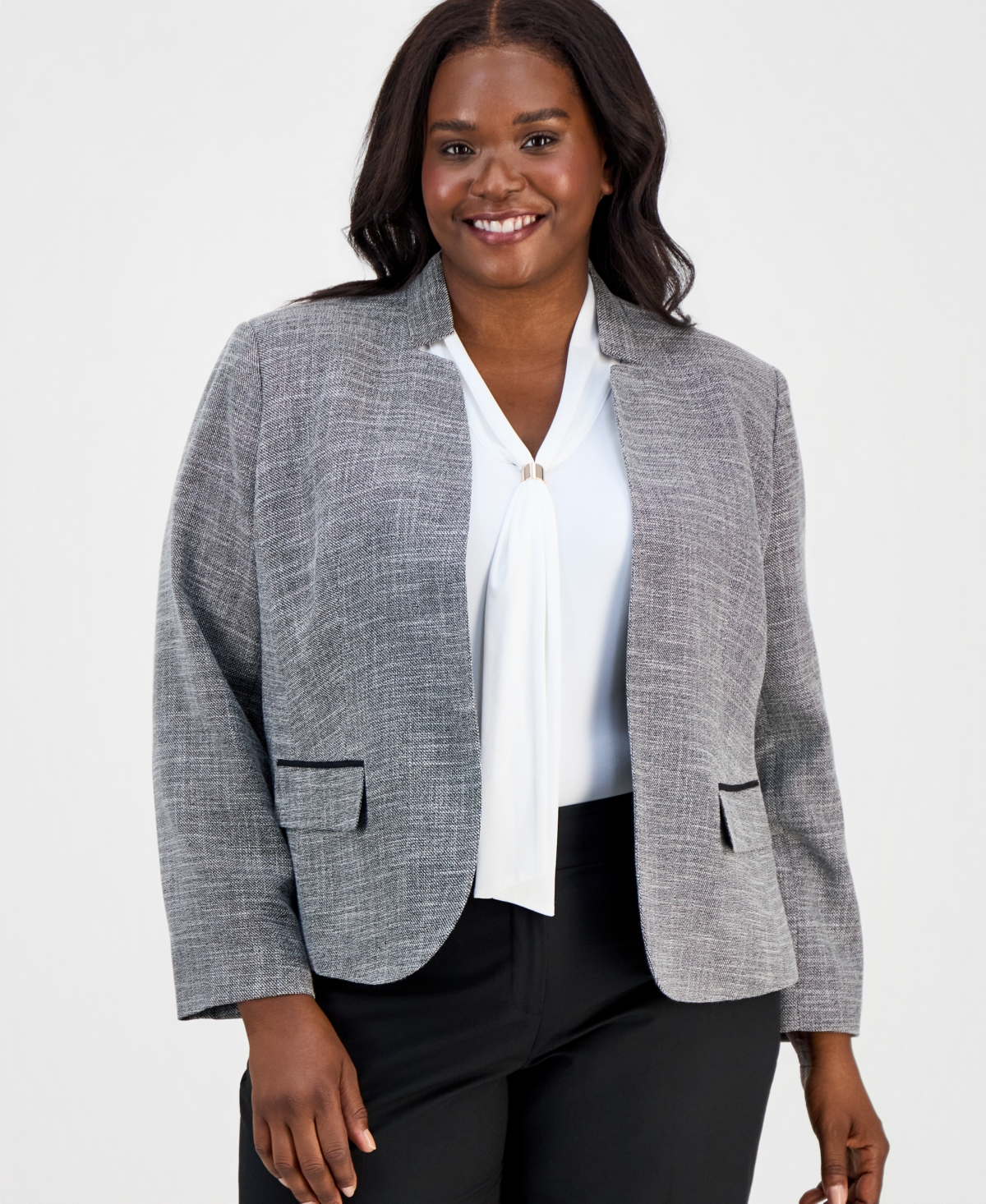 Click here for Kasper Plus Size Cutout-Collar Kiss-Front Blazer -... prices